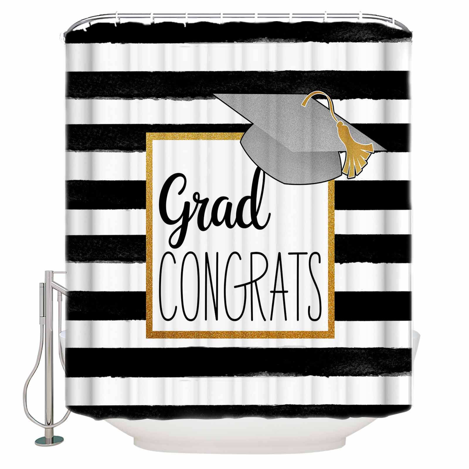 Graduation Trencher Cap Bathroom Shower Curtains with 12 Hooks ...