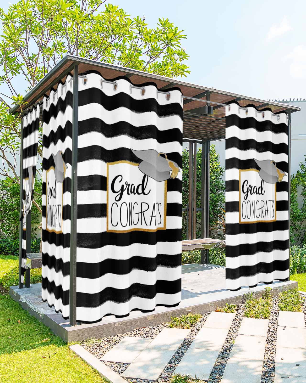 Graduation Trencher Cap Outdoor Curtains for Patio, Farmhouse White ...