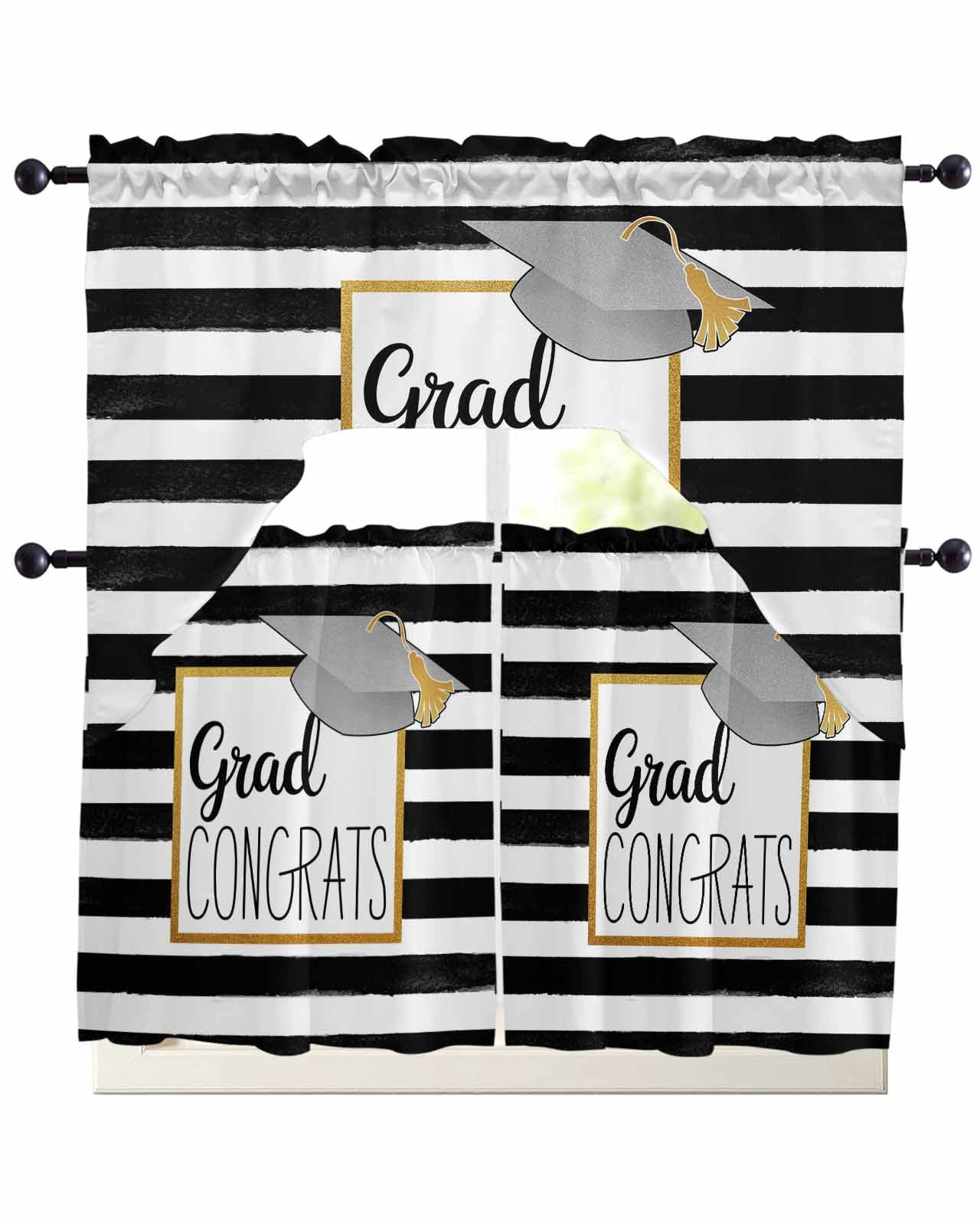 Graduation Trencher Cap Swag Curtains for Living Room/Bedroom Windows ...