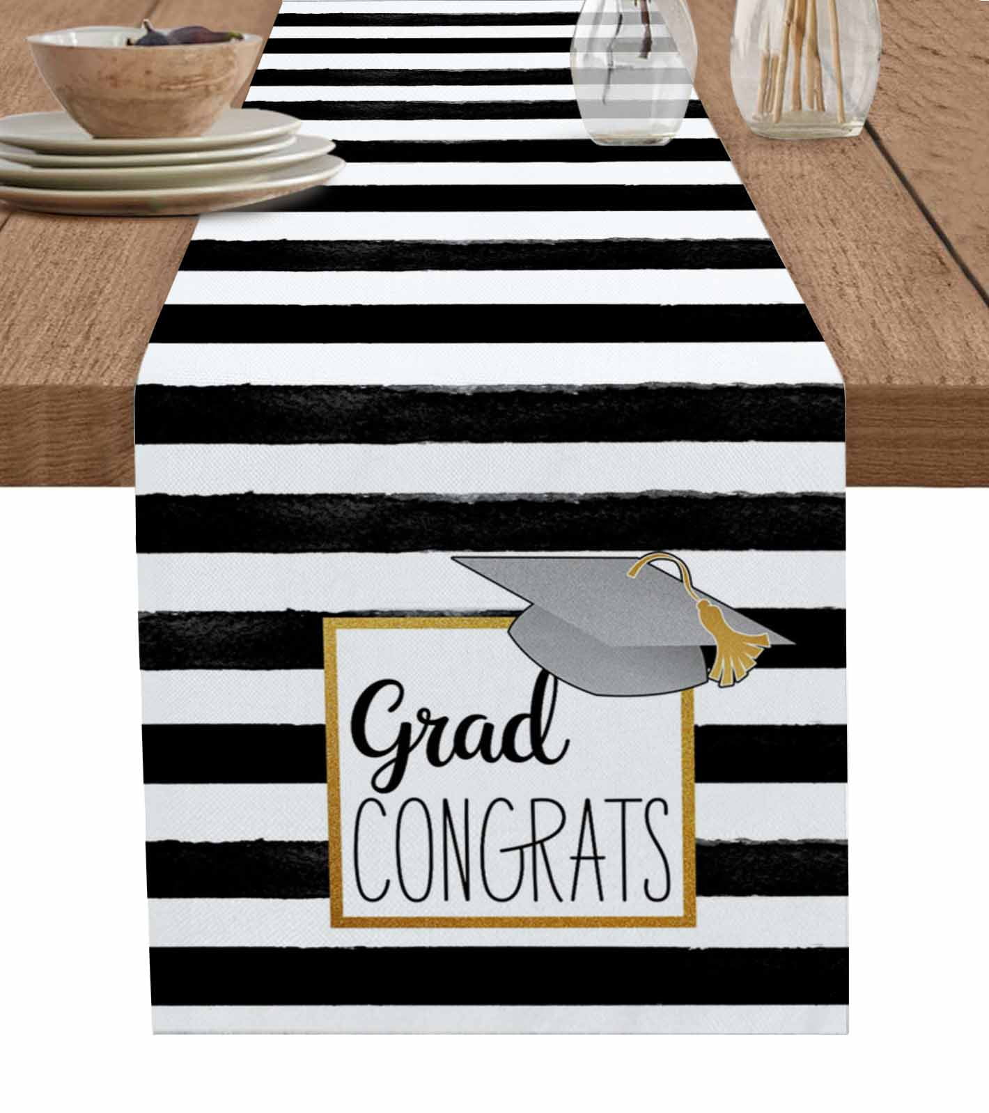 Graduation Trencher Cap Table Runner 72 Inches, Farmhouse White Black ...