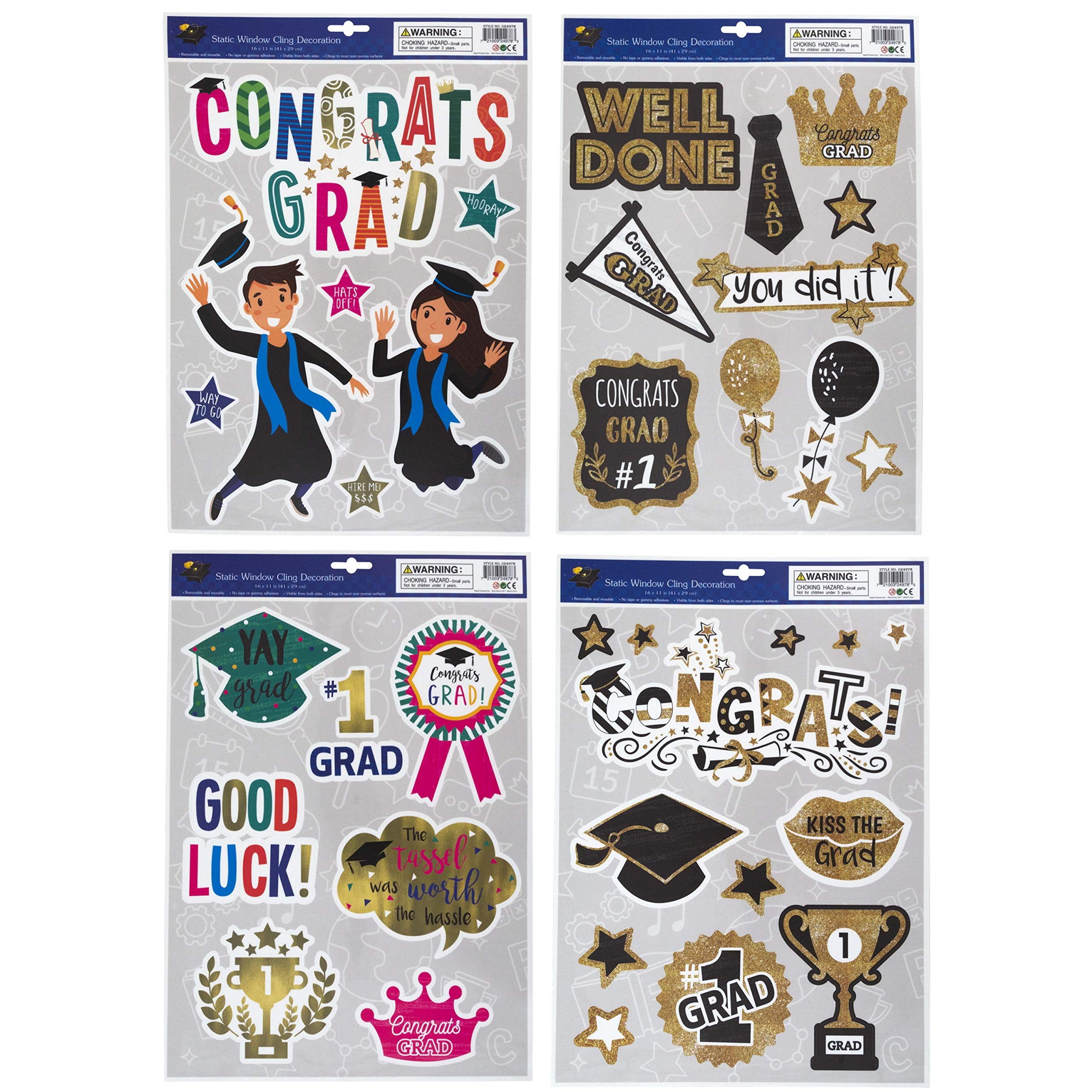 Graduation Window Clings (4pk Set), Graduation Car Decorations ...