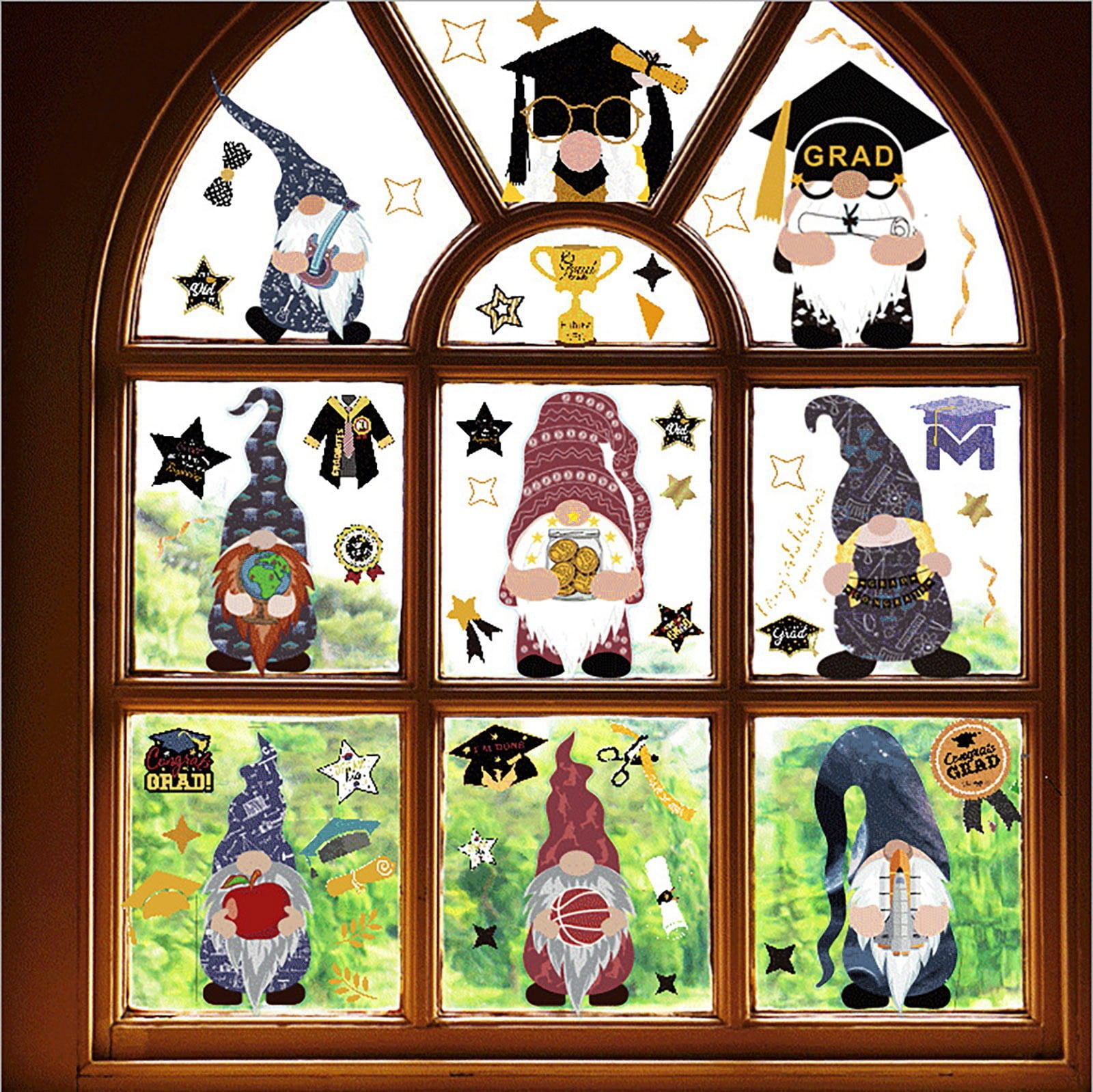 Graduation Window Clings 9 Sheets Gold And Black Congrats Grad Cap ...