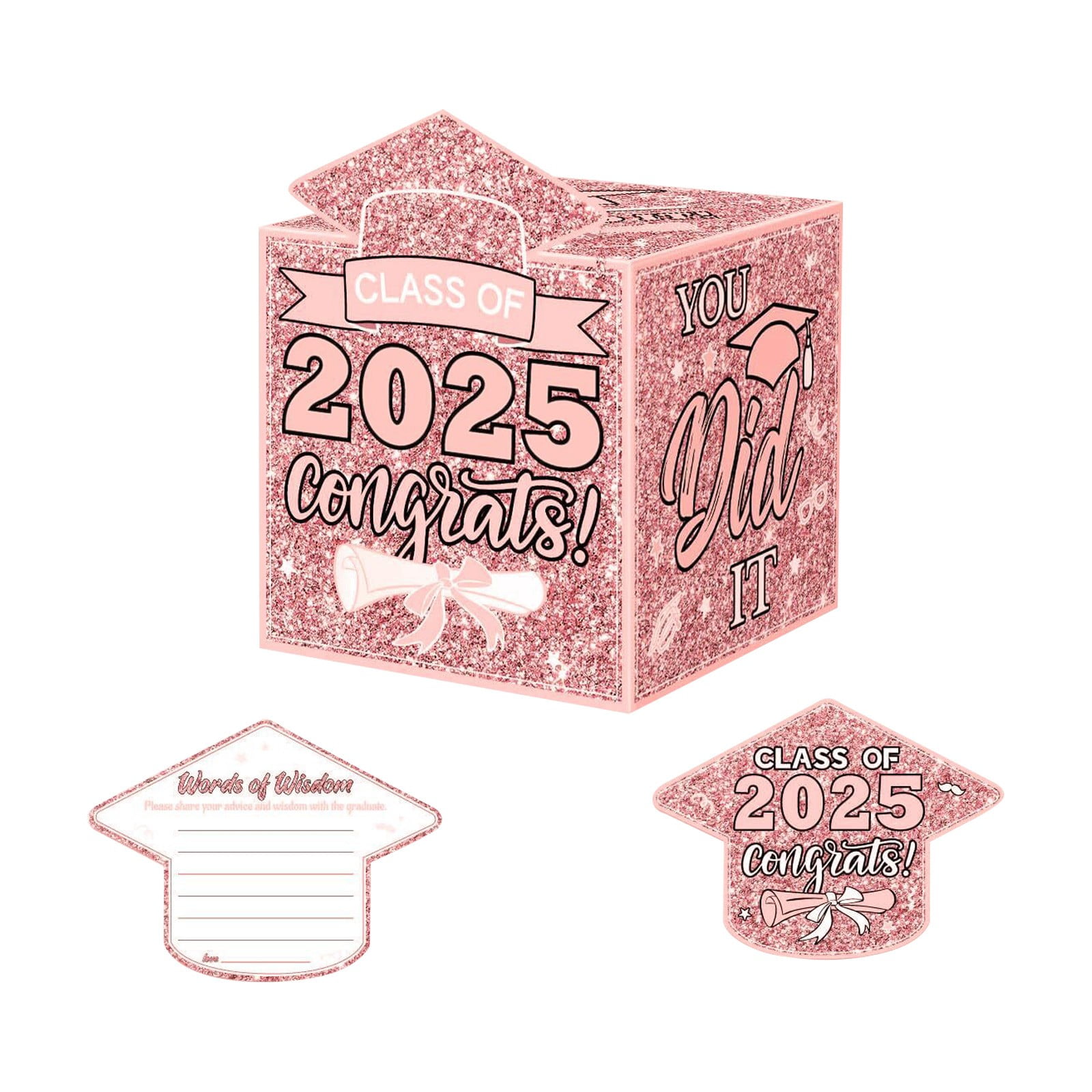 Graduation Wish Cards with Pink Graduation Card Holder Box - 20Pcs ...