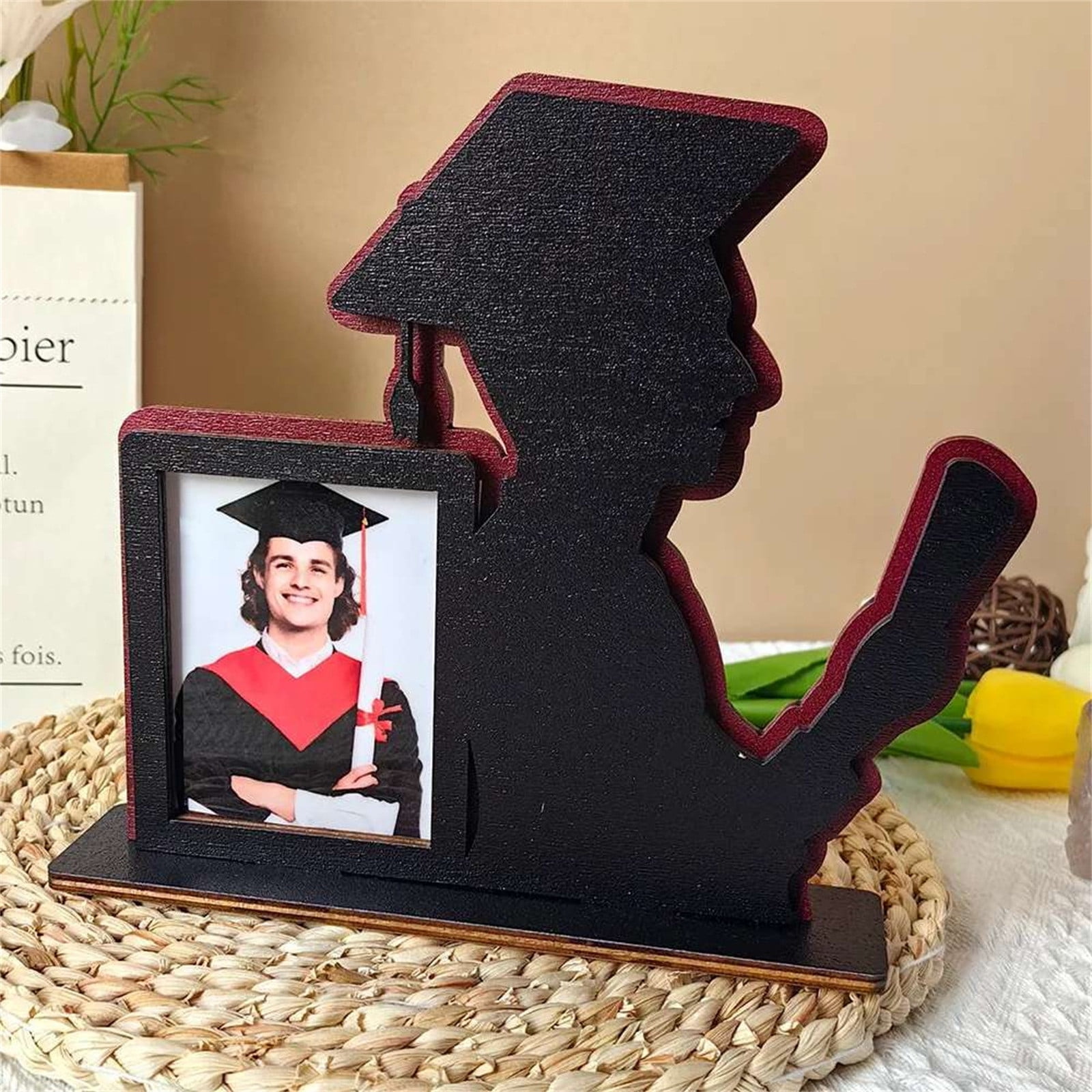 Graduation Wood Picture Frames, 7.4" Red Edge Black Background ...