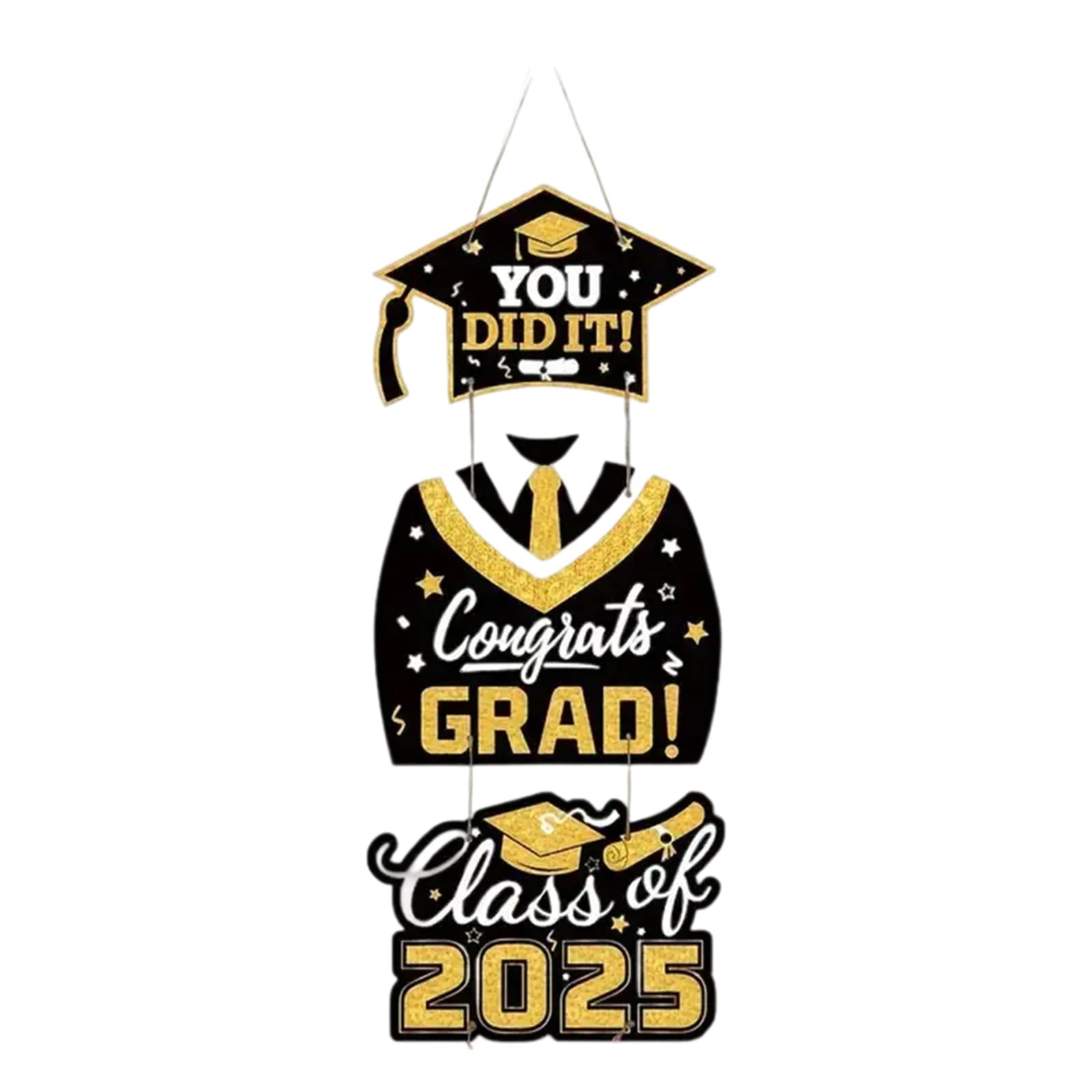 Graduation Wooden Door Hanging Decorations 2025, Golden Black Congrats ...