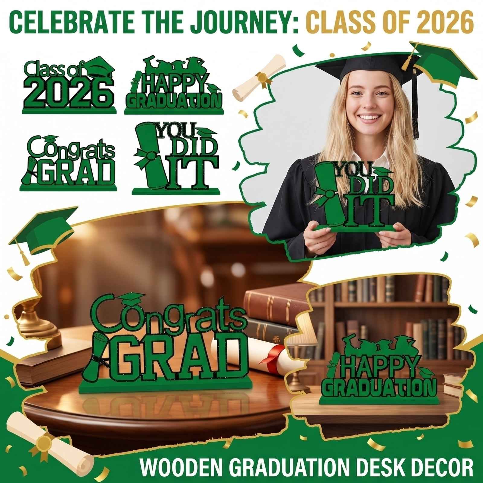 Graduation Wooden Table Sign Set Class of 2026 Mixed Style Party ...