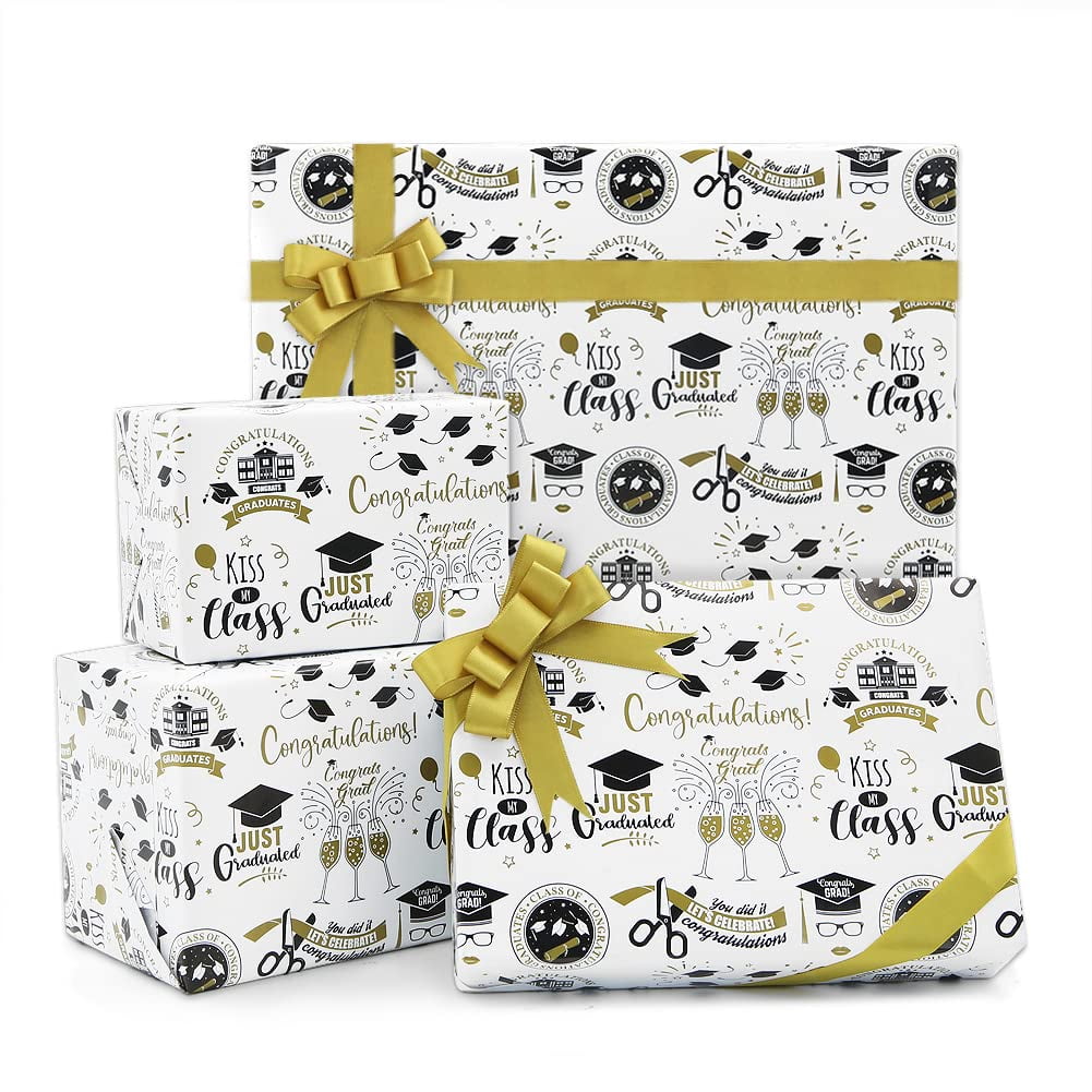 Graduation Wrapping Paper 2025, RRF12 6 Sheets White Wrap Papers, Flat ...