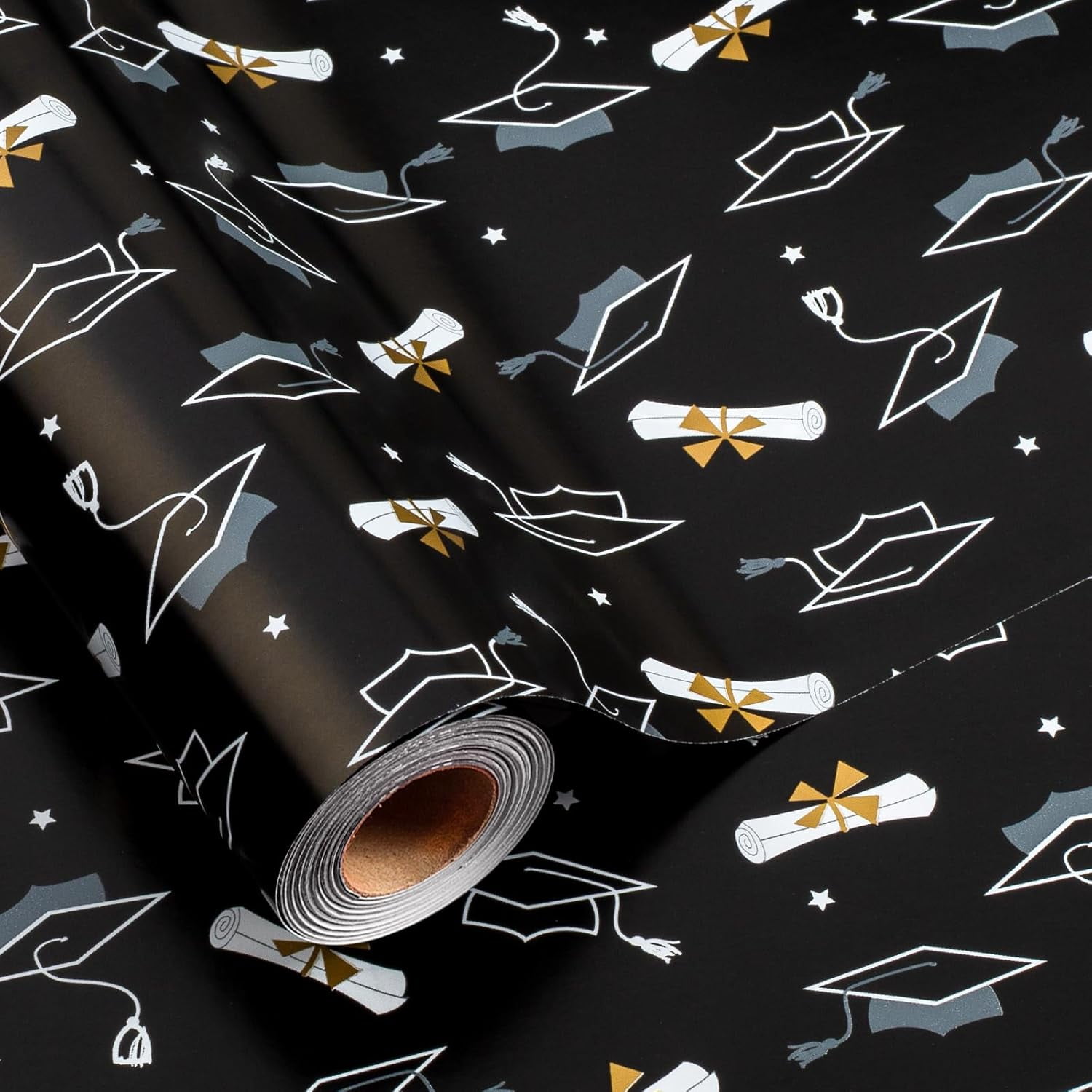 Graduation Wrapping Paper Rol, Gold and Black Graduation Paper, Elegant ...