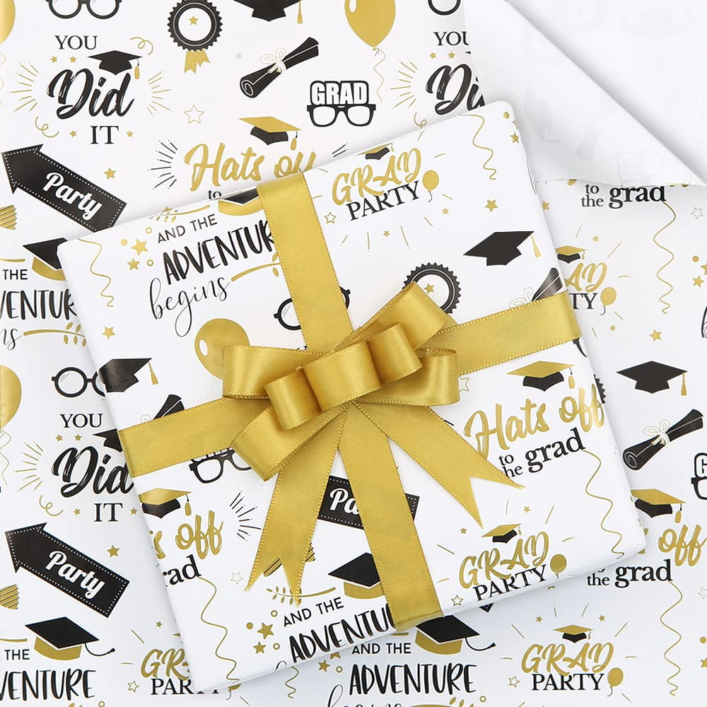 Graduation Wrapping Papers, 6 Sheets White and Gold Gift Wrap Papers ...