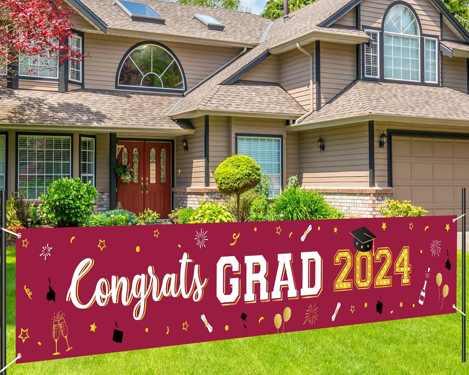 Graduation Yard Banner 2024,Burgundy Graduation Party Decorations ...