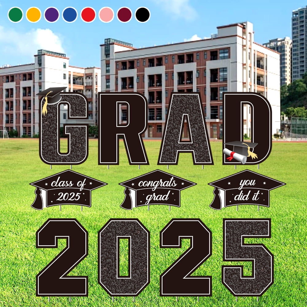 Graduation Yard Sign, 11 PCS Black Large Congrats Grad Lawn Stakes ...
