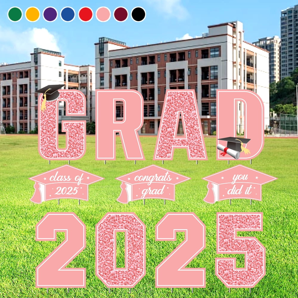 Graduation Yard Sign, 11 PCS Pink Large Congrats Grad Lawn Stakes ...