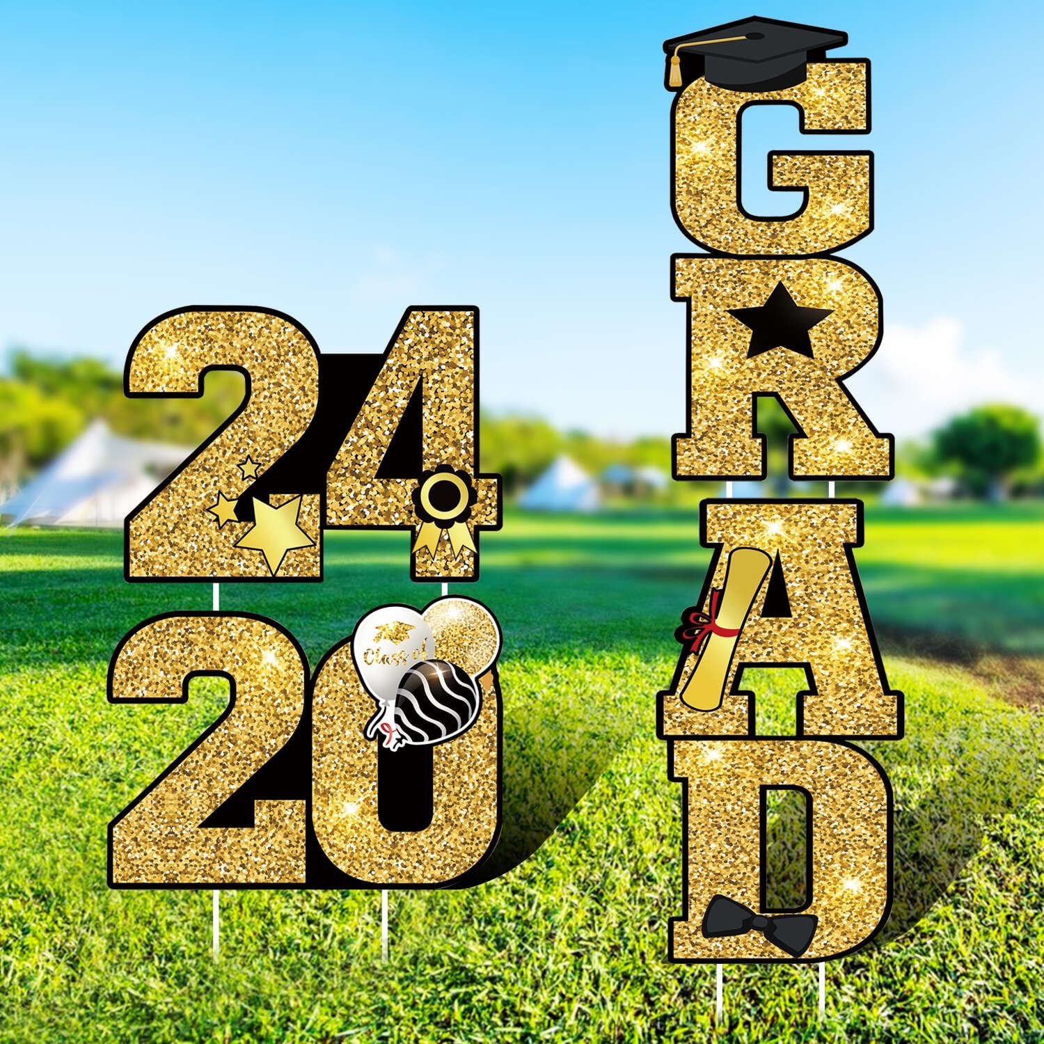 Graduation Yard Sign Class of 2024 Decorations - 4pcs Large Size Blue ...