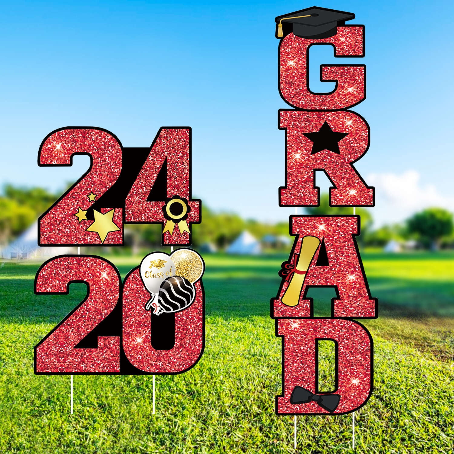 Graduation Yard Sign Class of 2024 Decorations - 4pcs Large Size Blue ...
