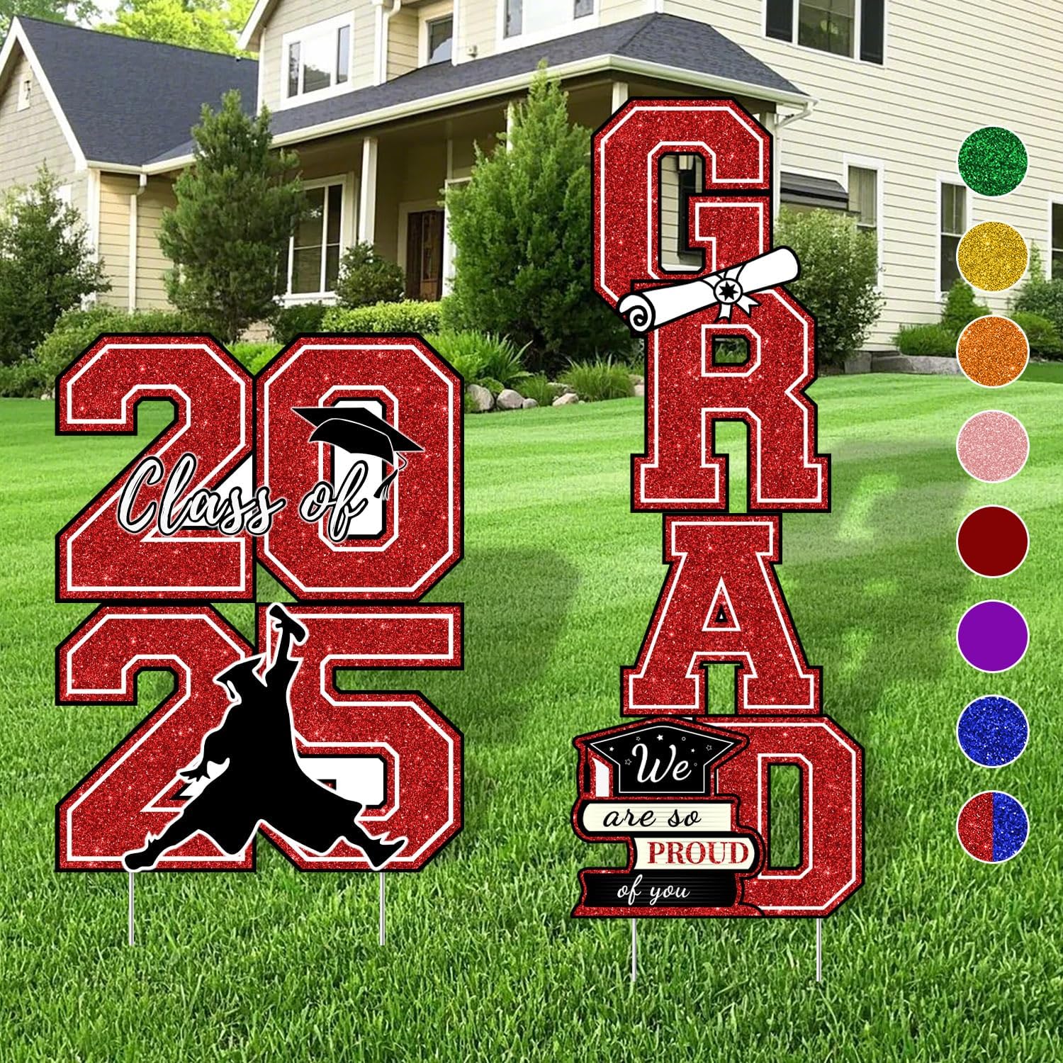 Graduation Yard Sign Class of 2025 Decorations - 4pcs Large Size Red ...