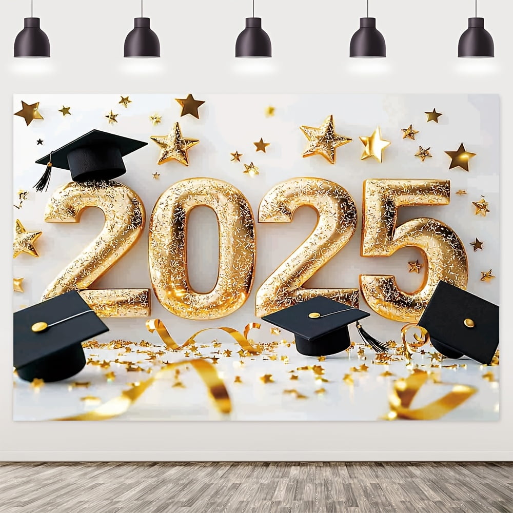 Graduation season themed photography backdrop, gold font decoration ...