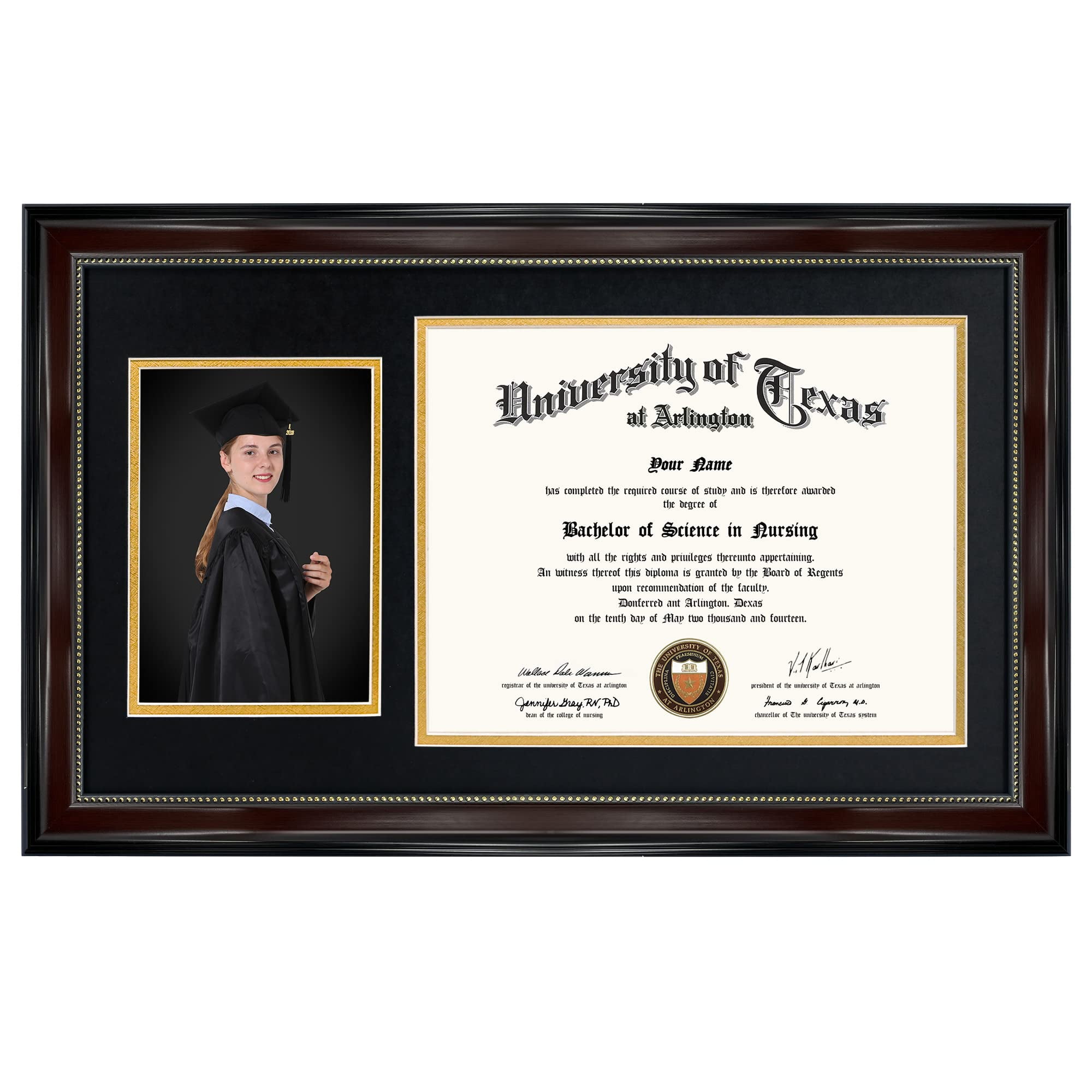 GraduationMall 11x19 Mahogany Diploma and Photo Frame for 8.5x11 ...