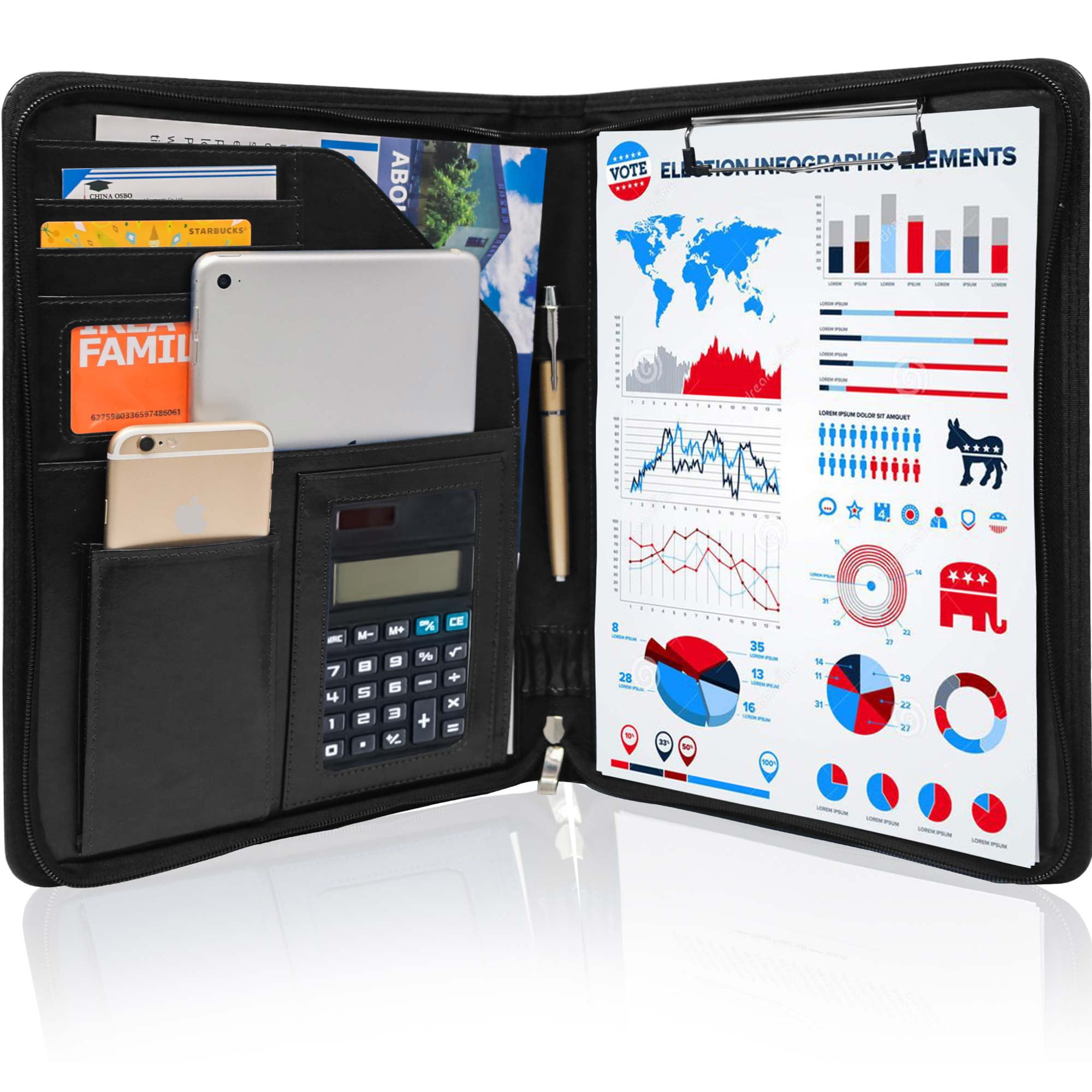 GraduationMall Business Zippered Padfolio Portfolio File Folder PU ...