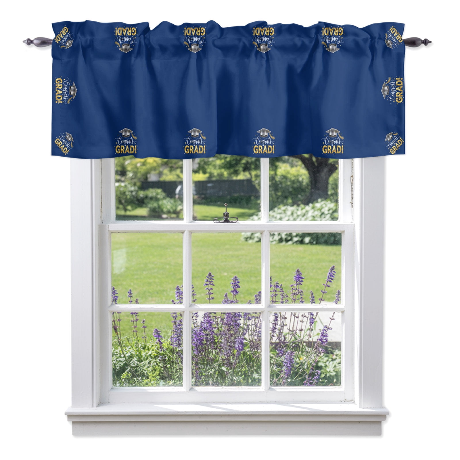Graduats Grad Valances for Windows Sage Green Navy Blue Background Rod ...