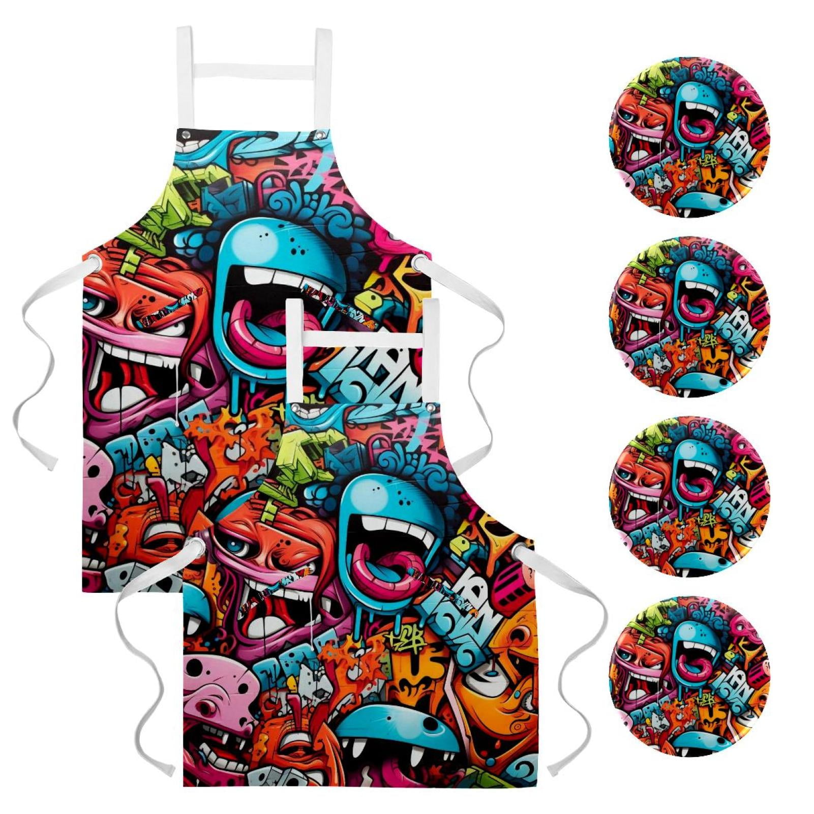 Graffiti 2 Pack Waterproof Pin Pockets and Badge Cooking Art Apron ...