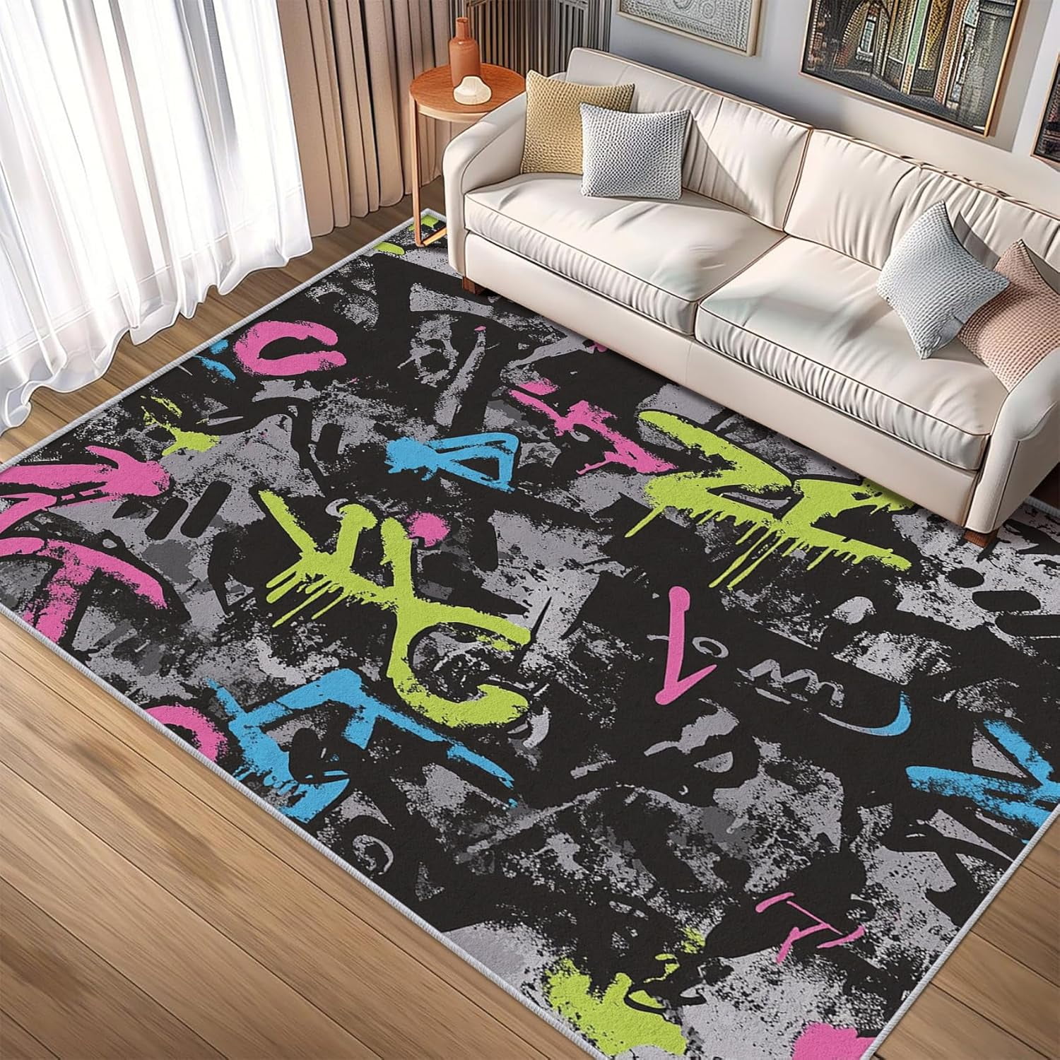 Graffiti Abstract Rug Washable Pop Street Art Rugs For Living Room ...