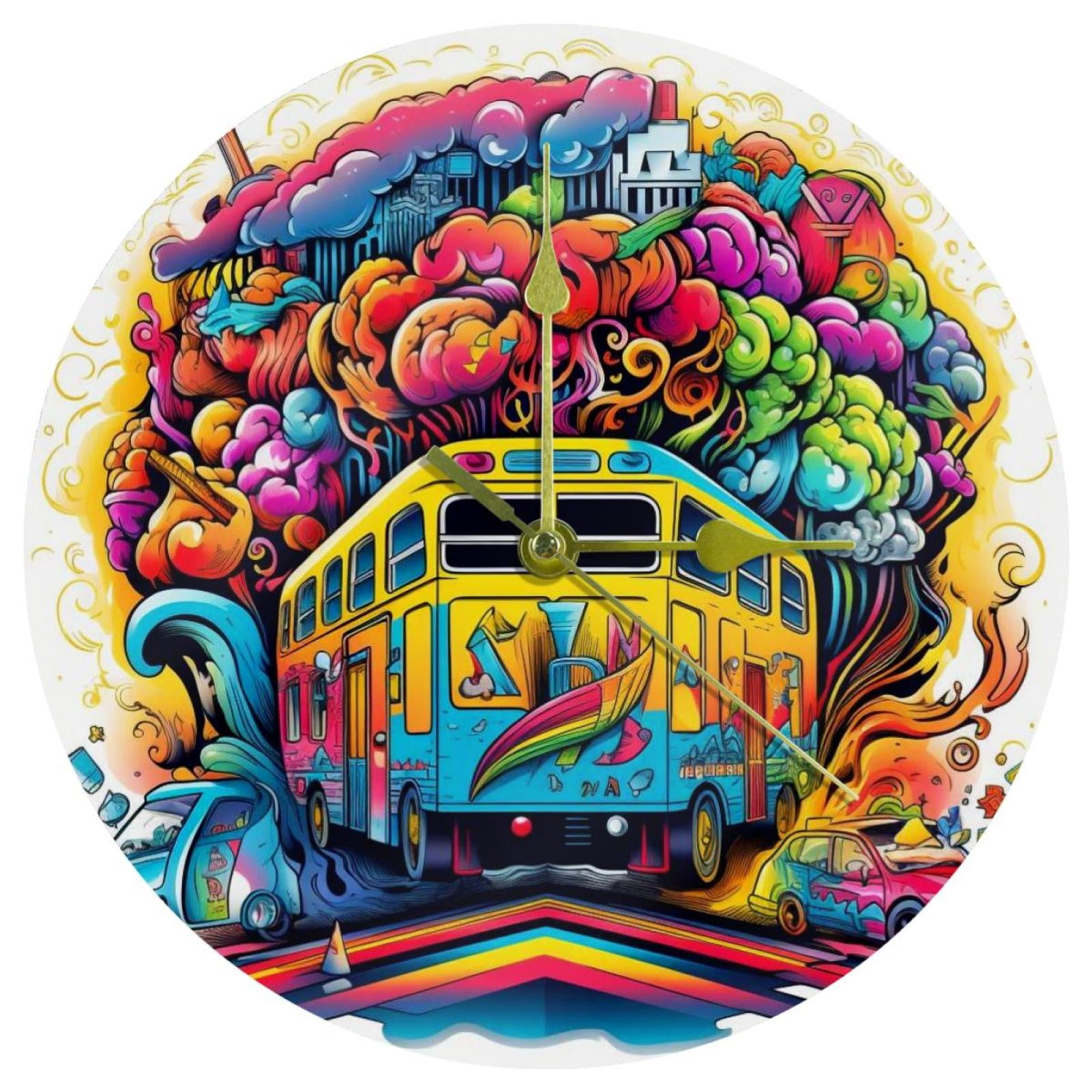 Graffiti Acrylic Circular Wall Clock - Modern Design, Silent Sweep ...