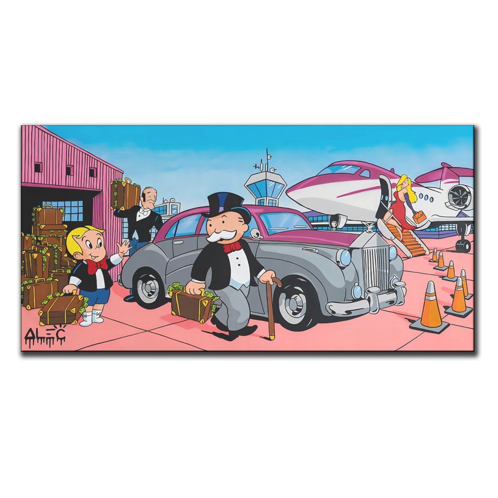 Graffiti Alec-Monopolys Cartoon Rich Man Dollars Airport Painting On Canvas Wall Art Poster ...