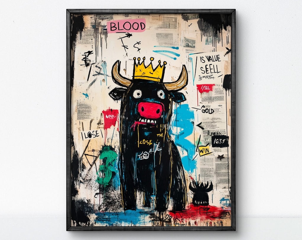 Graffiti Art Poster Crowned Bull – Bold Street Art Print Symbolizing ...
