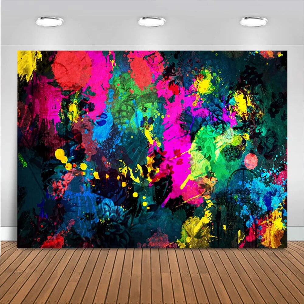 Graffiti Backdrop Glow Neon Party Background Graffiti Painting Abstract ...