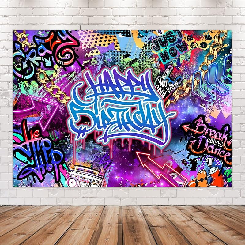 Graffiti Backdrop Hip Hop Rap Colorful Splatter Painting Retro Disco ...