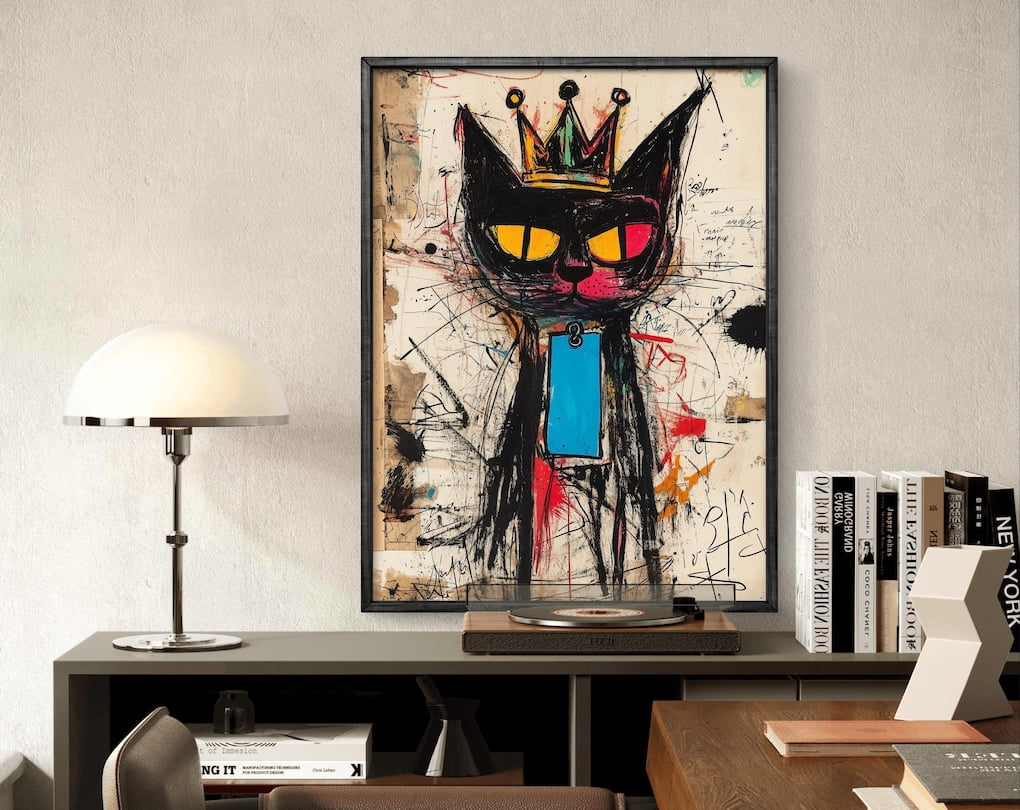 Graffiti Black Cat Poster, Urban Street Art Print, Crown Cat Wall Art ...