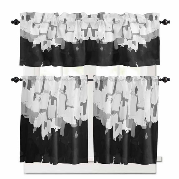 Graffiti Black White Texture Kitchen Curtains Valance and Tier Set ...