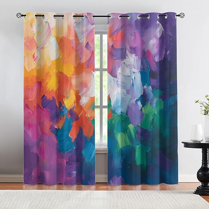 Graffiti Blackout Curtains, Colorful Curtains Oil Painting Print Window ...