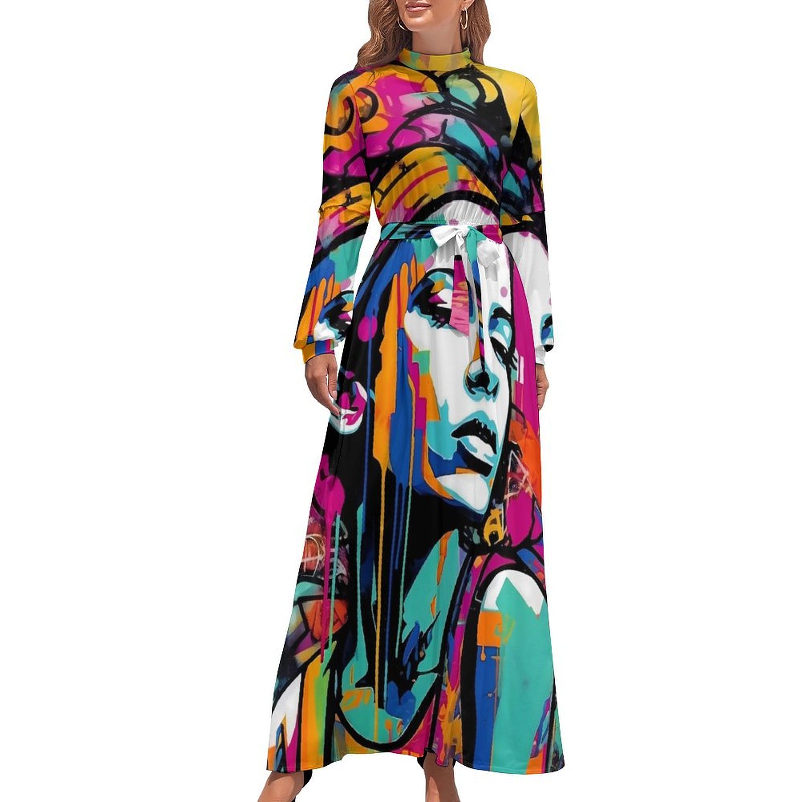 Graffiti Chaos Dress Colorful Print Party Maxi Dress Streetwear Boho ...