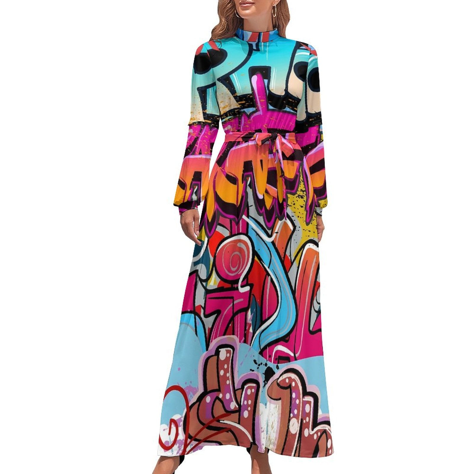 Graffiti Chaos Dress Colorful Print Party Maxi Dress Streetwear Boho ...