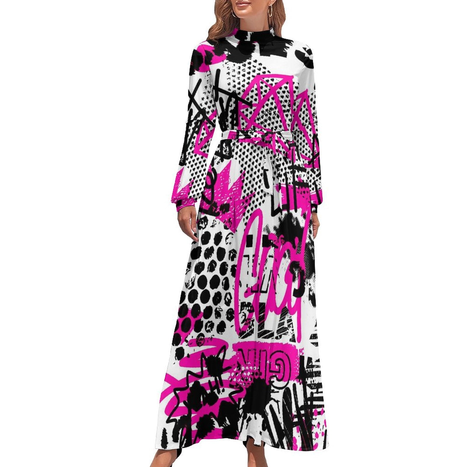Graffiti Chaos Dress Colorful Print Party Maxi Dress Streetwear Boho ...