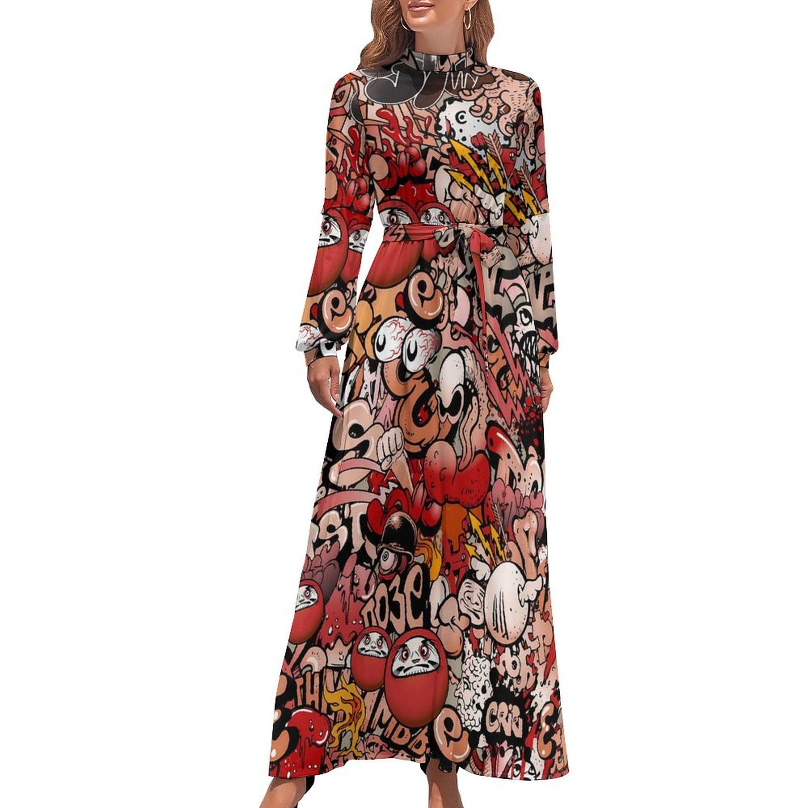 Graffiti Chaos Dress Colorful Print Party Maxi Dress Streetwear Boho ...