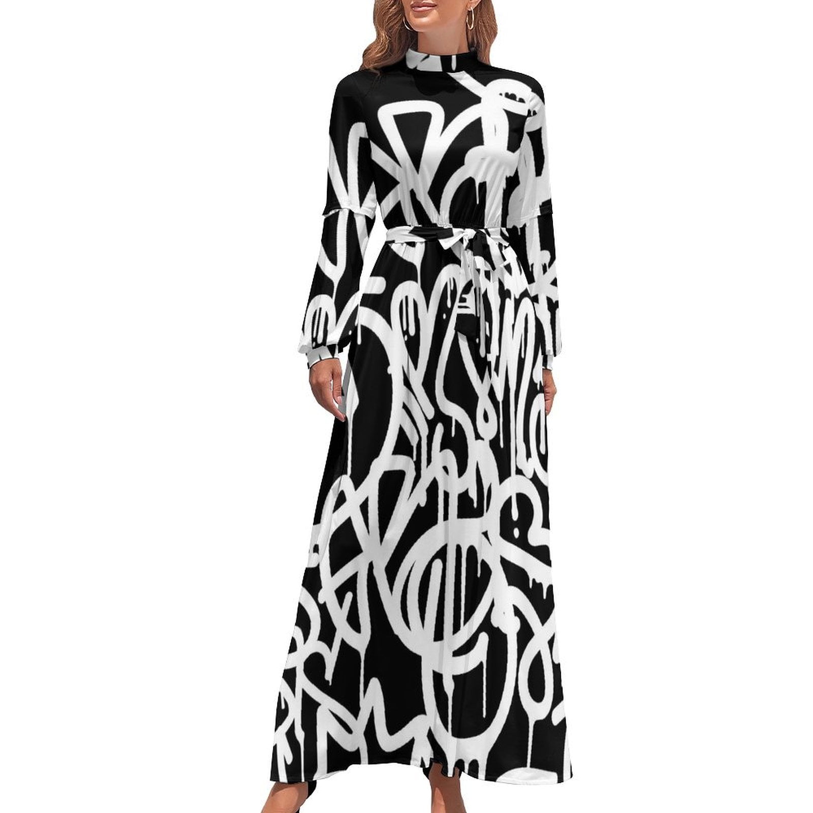 Graffiti Chaos Dress Colorful Print Party Maxi Dress Streetwear Boho ...