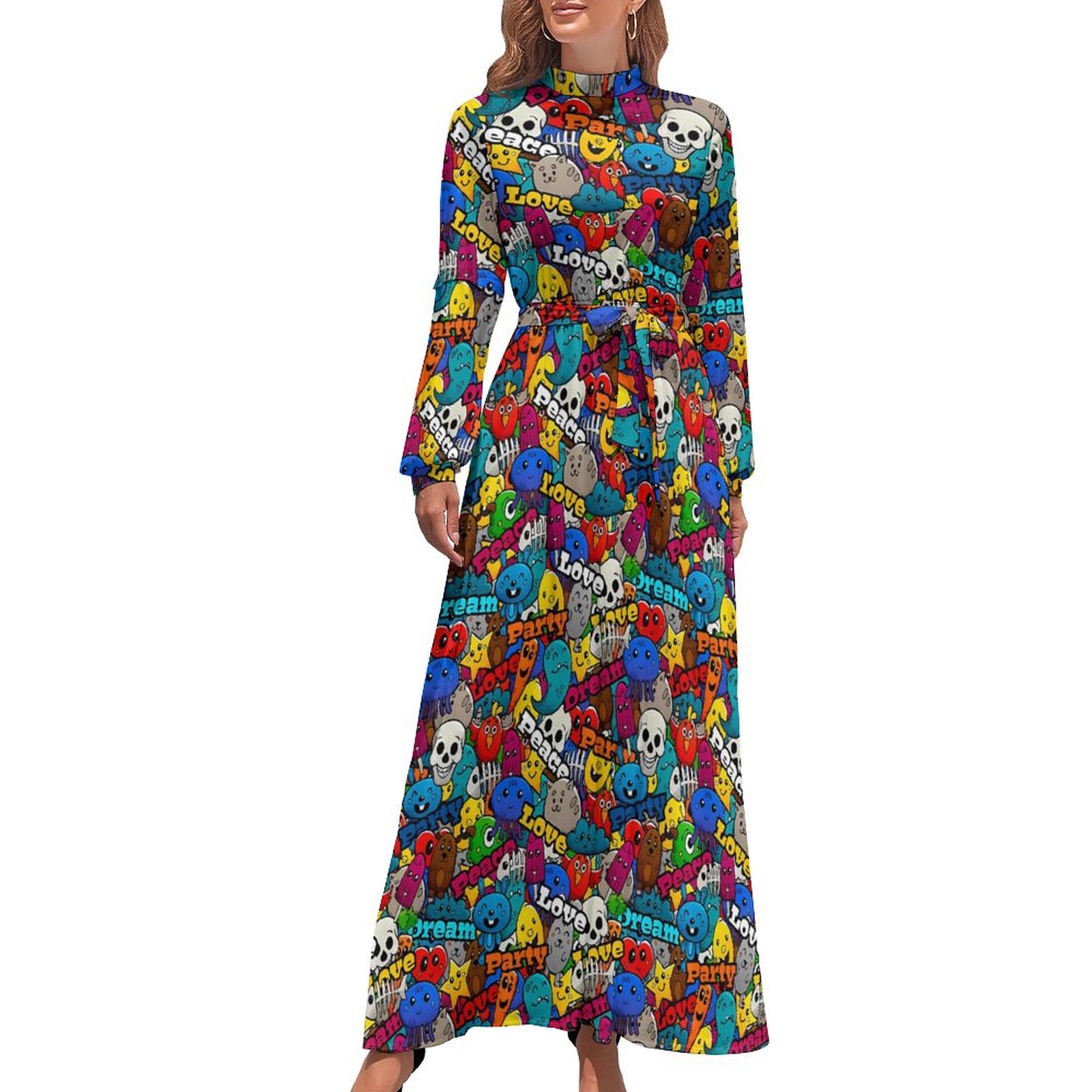 Graffiti Chaos Dress Colorful Print Party Maxi Dress Streetwear Boho ...