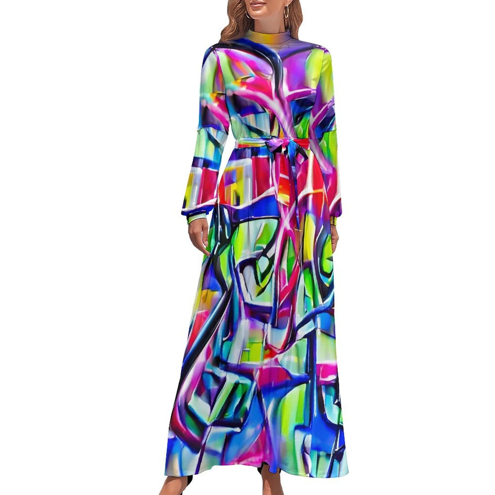 Graffiti Chaos Dress Colorful Print Party Maxi Dress Streetwear Boho ...