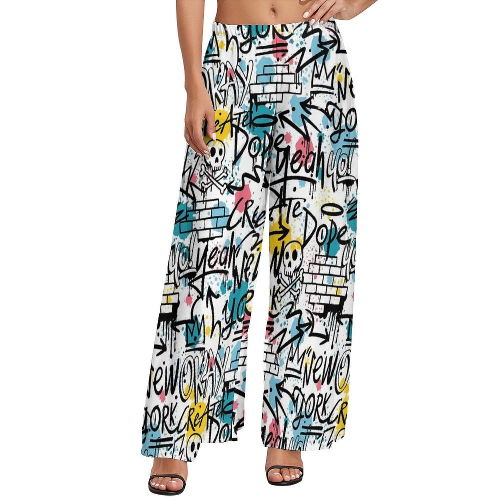 Graffiti City Pants Elastic Waist Colorful Abstract Modern Trousers ...