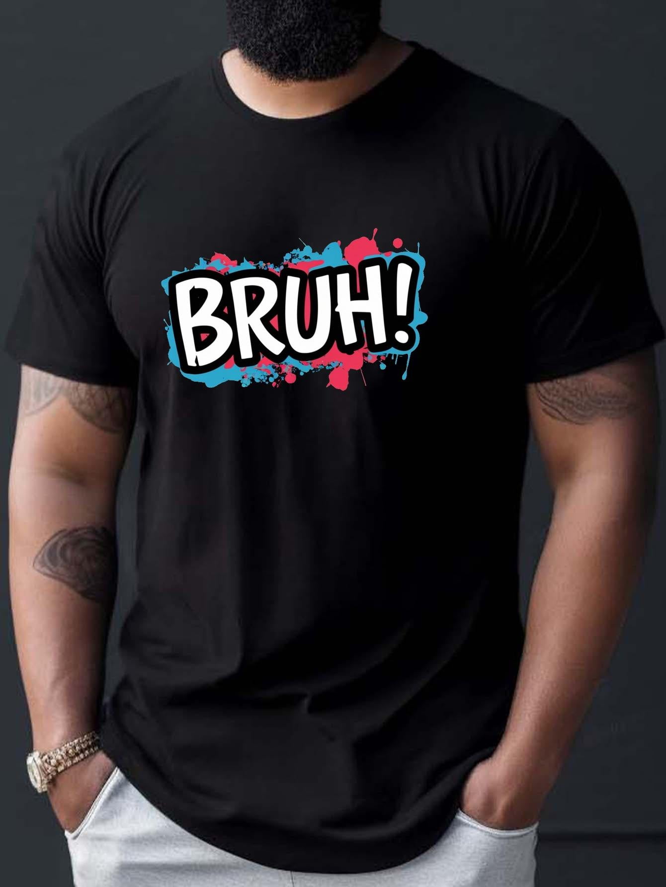 Graffiti Color BRUH Print Men's Fashion Comfy Breathable T-Shirt, New ...
