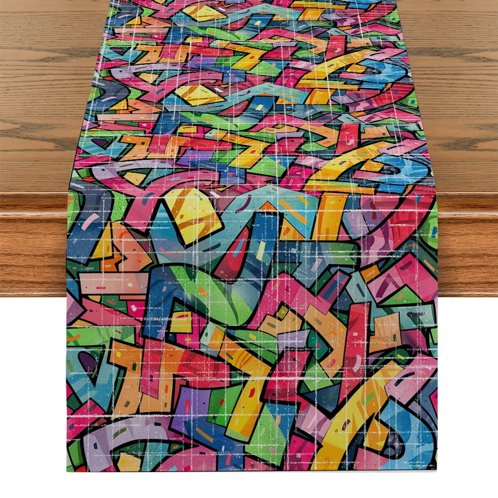 Graffiti Color Geometry Table Runners Dresser Table r Washable Kitchen ...