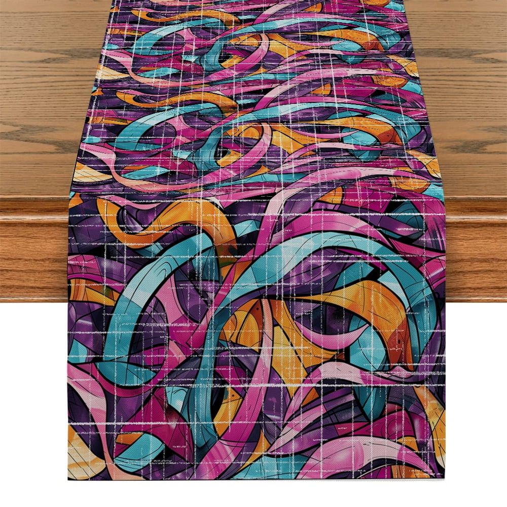 Graffiti Color Geometry Table Runners Dresser Table r Washable Kitchen ...