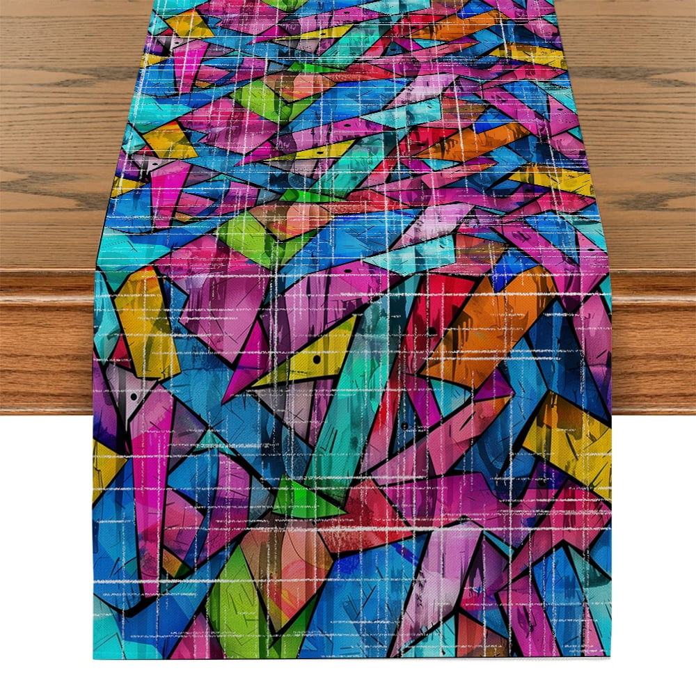 Graffiti Color Geometry Table Runners Dresser Table r Washable Kitchen Dining Coffee Table ...