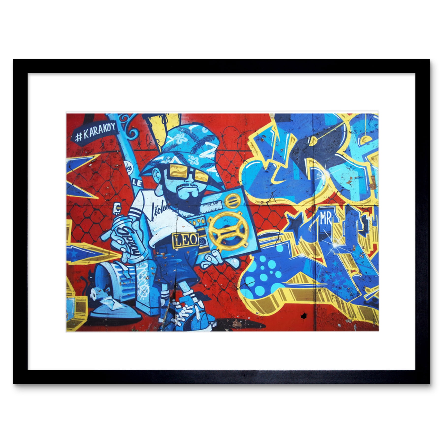 Graffiti Cool Guy Dude Boombox Framed Wall Art Print - Walmart.com