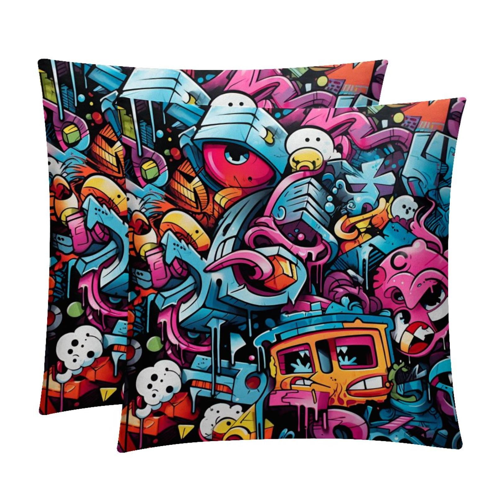 Graffiti Covers with Unique Patterns, Set of 2 Decorative Throw Pillow ...