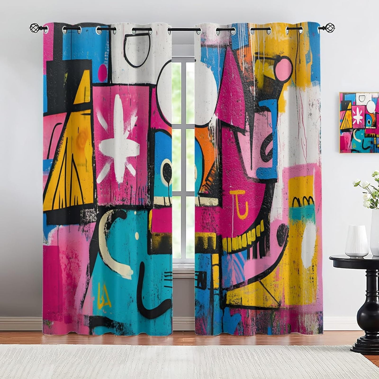 Graffiti Curtain, Abstract Blackout Curtain For Bedroom, Colorful ...