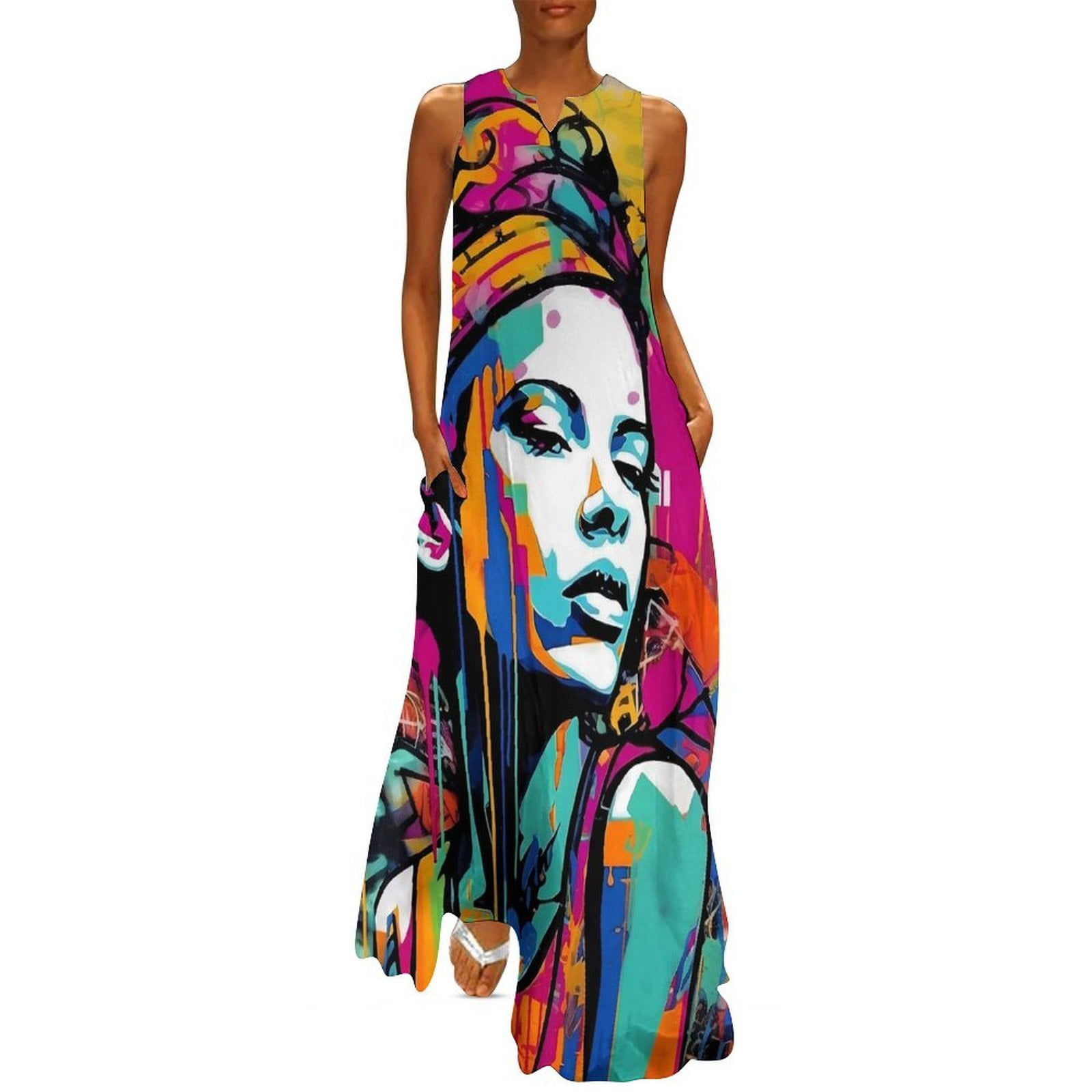 Graffiti Design Dress Summer Letter Print Aesthetic Bohemia Long ...