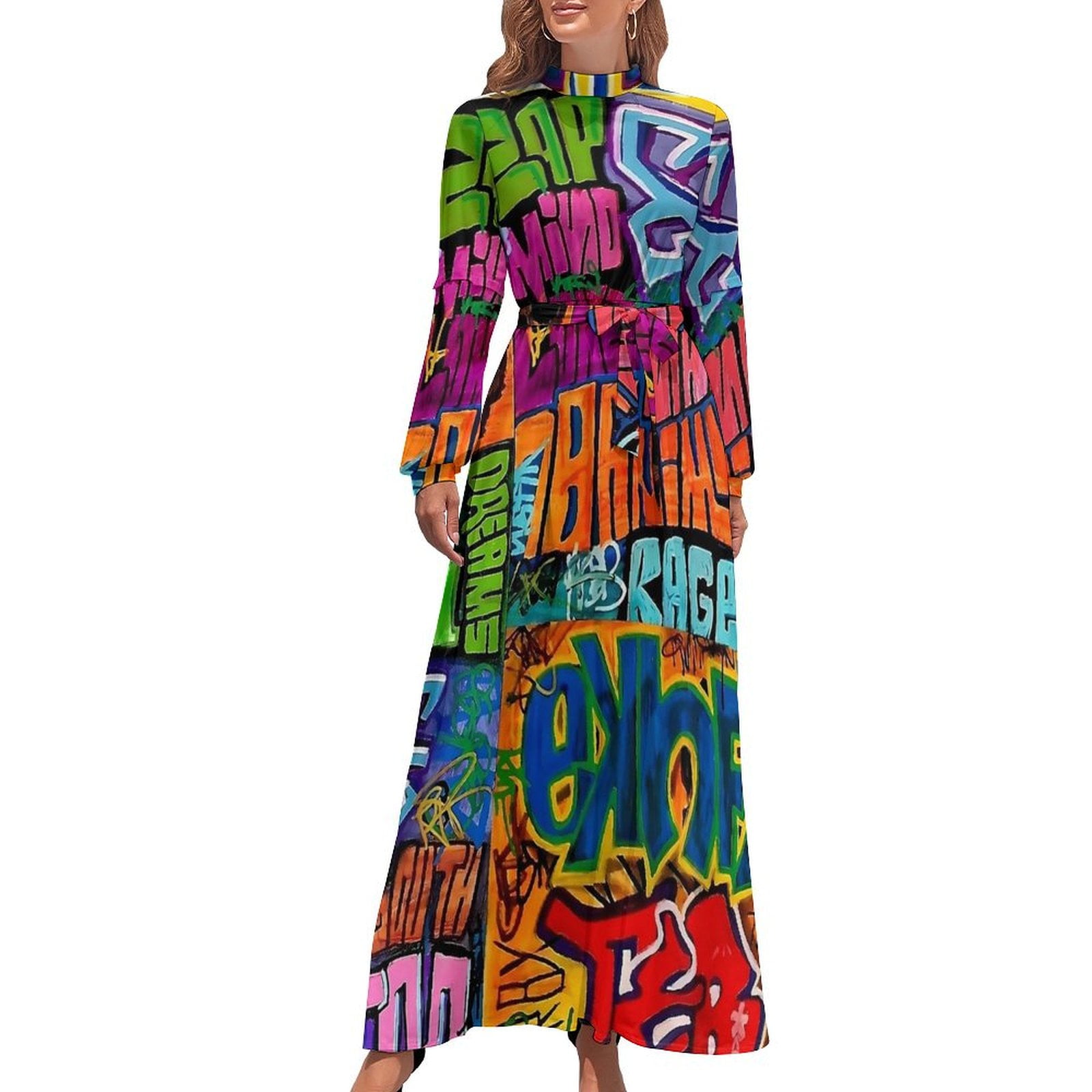 Graffiti Dress Sick Letter Print Aesthetic Beach Dresses Female Long ...